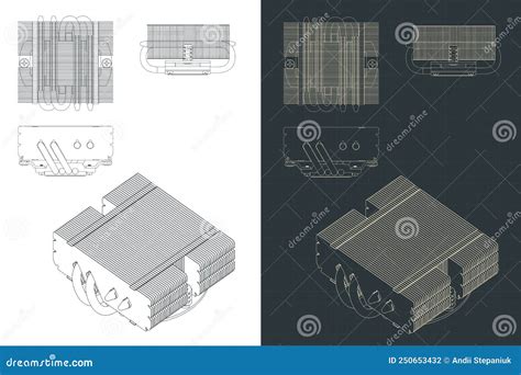 Cpu Cooler Heatsink Drawings Vector Illustration
