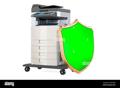 Office Multifunction Printer Mfp With Shield 3d Rendering Isolated On