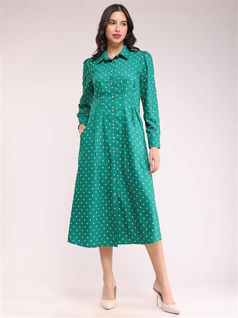 Buy Green And Ecru Button Down Shirt Dresses Online Fablestreet