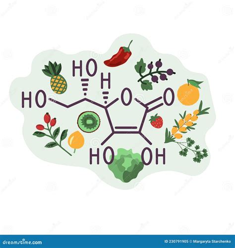 Strawberry With Ascorbic Acid Or Vitamin C Molecule 3d Rendering Stock