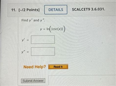 Solved Find Y And Y Y Ln Csc X Y Y Chegg