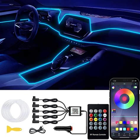 네온 자동 Led 장식 램프 5 인 1 6 인 1 Led 자동차 인테리어 앰비언트 조명 앱 음악 제어 Rgb 광섬유 El