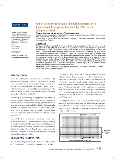 Pdf Quick Assessment Of Dento Skeletal Asymmetry By A Customized