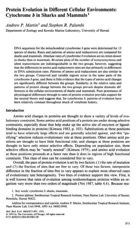 Pdf Protein Evolution In Different Cellular Environments Cytochrome