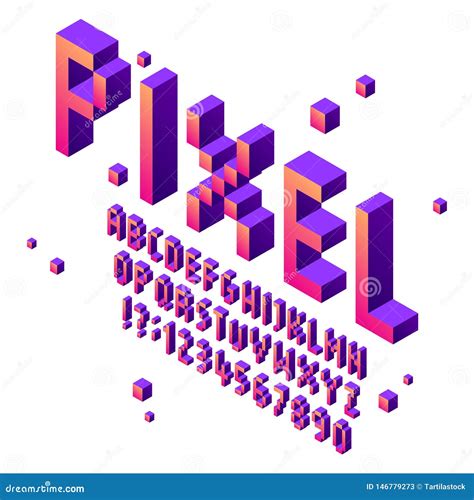 Isometric 3d Pixel Font Cartoon Vector 76664971