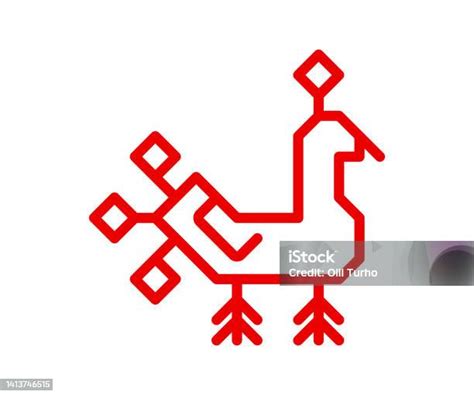 벡터는 새의 빨간색 단순화 된 기호로 분리 된 평평한 일러스트래리온입니다 선 모양은 카렐 리아 와 핀란드 사람들의 전통적인 장식
