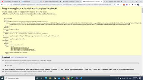 Oauth Social Auth App Django Error Creating Table For Column Social Auth Usersocialauth