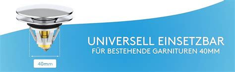 Bächlein Universeller Pop Up Waschbeckenstöpsel Abflusssieb in Chrom für Waschtische mm
