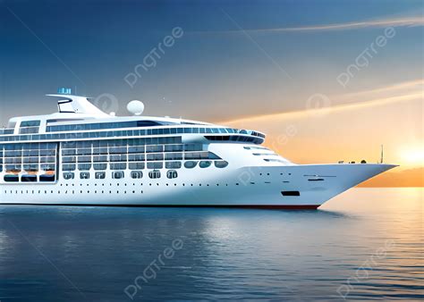 White Cruise Ship In The Ocean Sunset Background Wallpaper Free