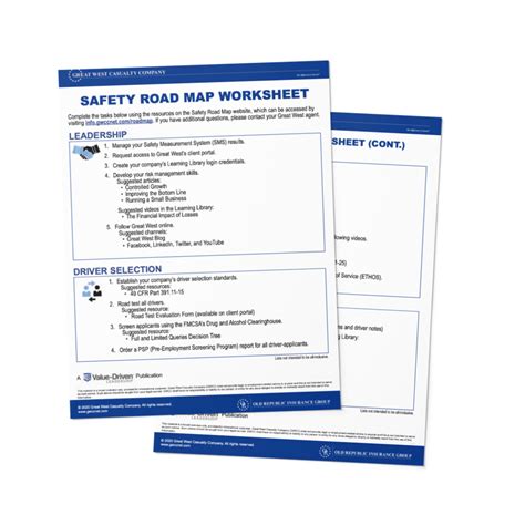 Safety Road Map Worksheet Great West Casualty