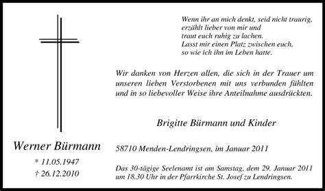 Traueranzeigen Von Werner Bürmann Trauer In Nrw De