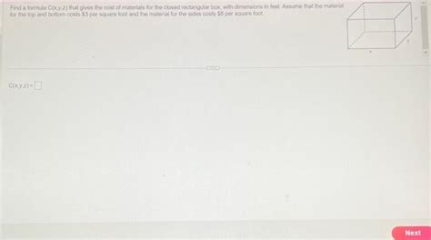 Solved Find A Formuls C X Y Z That Gives The Cost Of Chegg