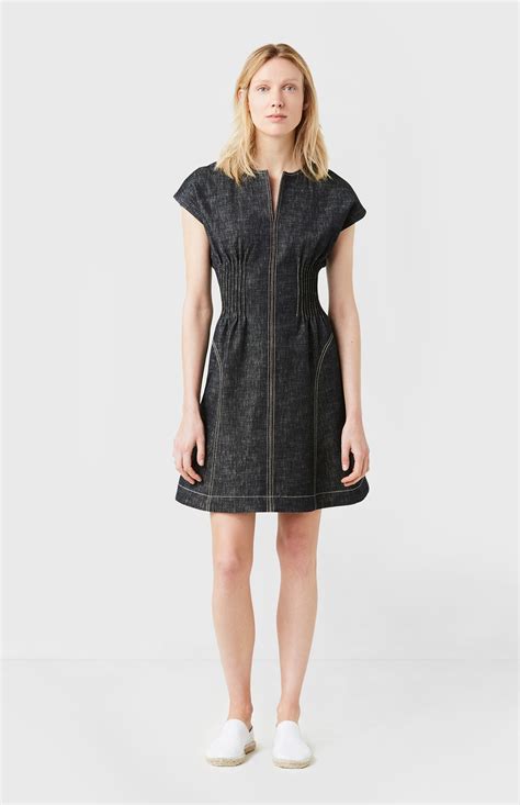 Cotton Pintuck Dress In Denim Designer Knit Dresses Womens Dresses