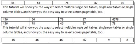 select all single cell row column tables and across page table in word？