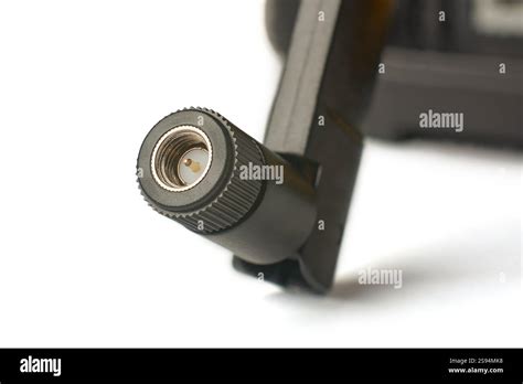 Close Up Of Black Fiber Optic Wifi Router Antenna Sma Connector
