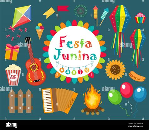 Festa Junina Set Icons Flat Style Brazilian Latin American Festival