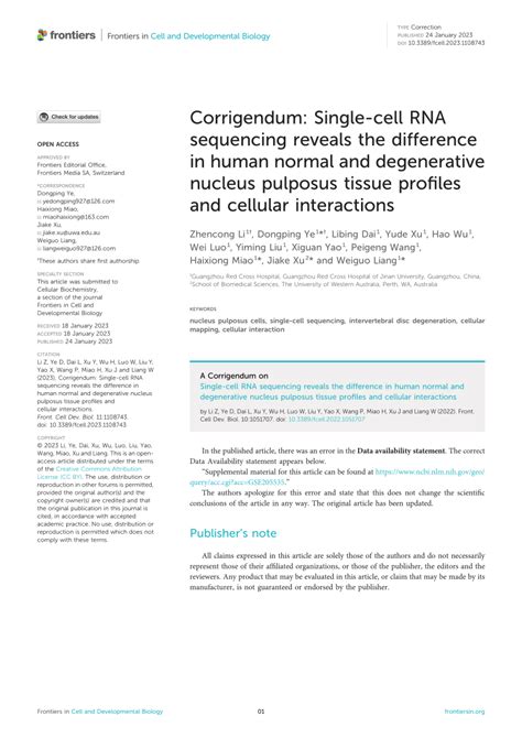 Pdf Corrigendum Single Cell Rna Sequencing Reveals The Difference In