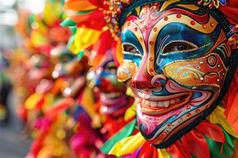 Parade Of Colorful Smiling Mask At Masskara Festival Bacolod City