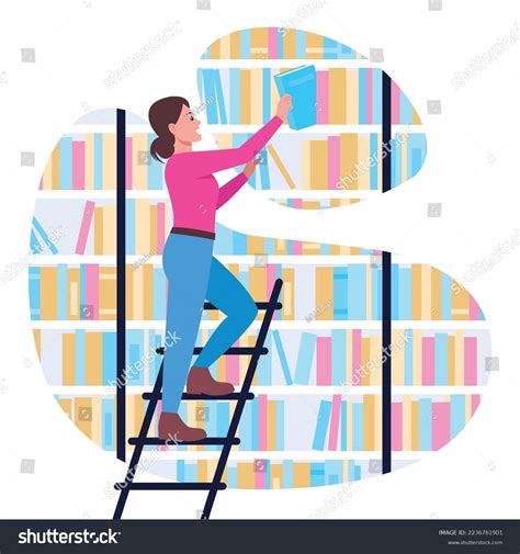 Vector Illustration Librarian Cartoon Scene Girl Stock Vector Royalty