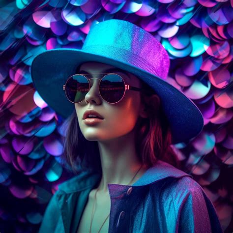 Model Girl Posing For The Camera With A Hat And Sunglasses In A