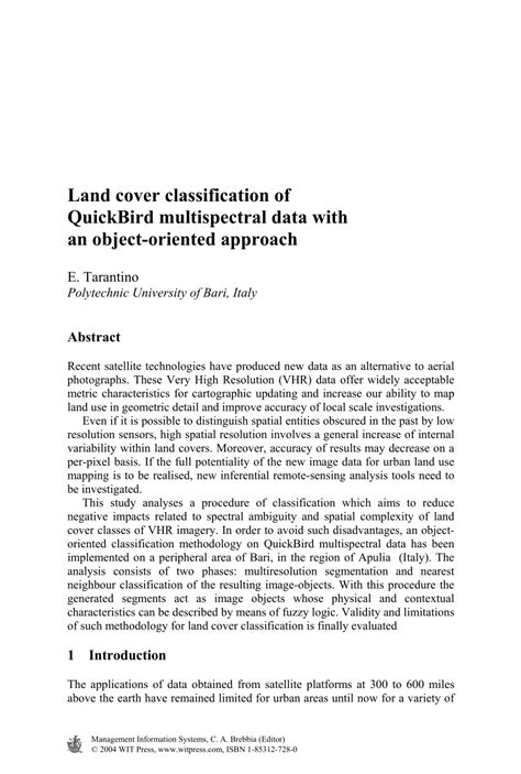 Pdf Land Cover Classification Of Quickbird Multispectral Data With An
