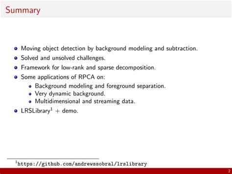 Robust Low Rank And Sparse Decomposition For Moving Object Detection Ppt