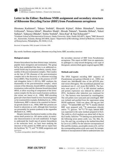 pdf letter to the editor backbone nmr assignment and secondary
