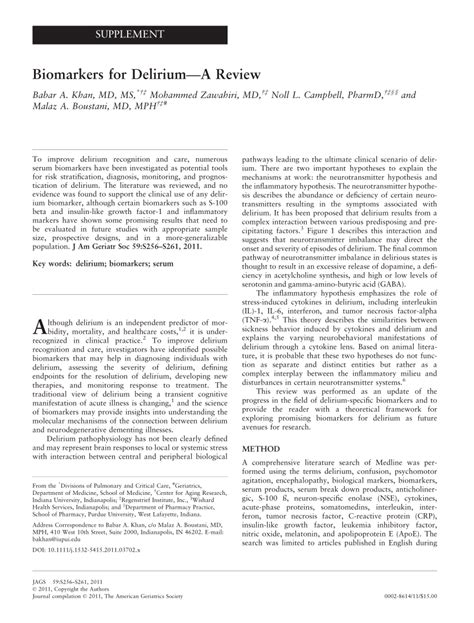 PDF Biomarkers For DeliriumA Review