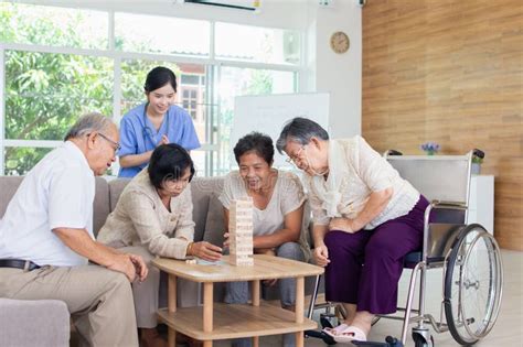 Nursing Home Care Concept Asian Senior Citizens Doing Activities In
