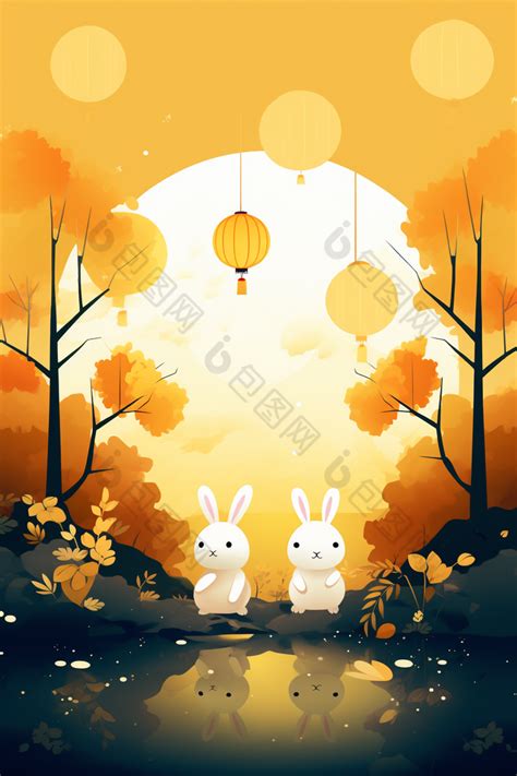 中秋节的兔子赏月月亮团圆高清图片下载 包图网