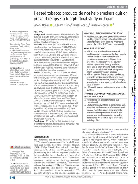 Pdf Heated Tobacco Products Do Not Help Smokers Quit Or Prevent