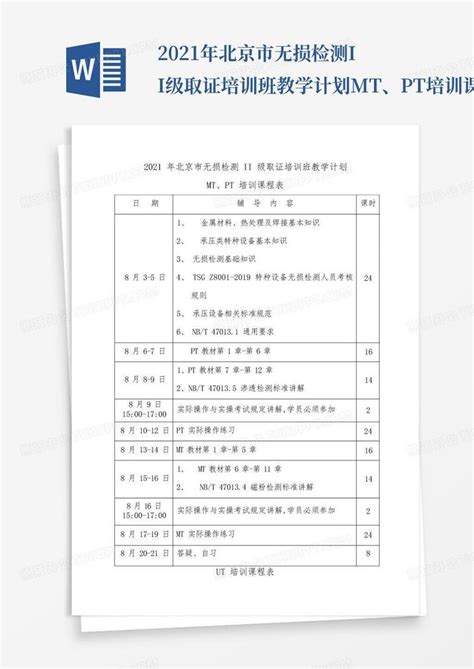 2021年北京市无损检测ii级取证培训班教学计划mt、pt培训课程表【word模板下载编号qbaejnje熊猫办公