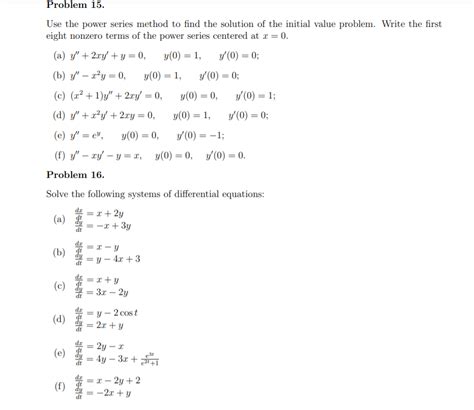 solved problem 15 use the power series method to find the