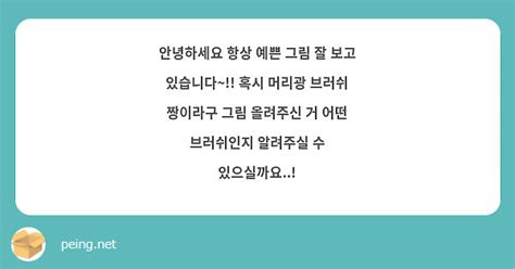 안녕하세요 항상 예쁜 그림 잘 보고 있습니다~ 혹시 머리광 브러쉬 짱이라구 그림 올려주신 거 어떤 Peing 質問箱