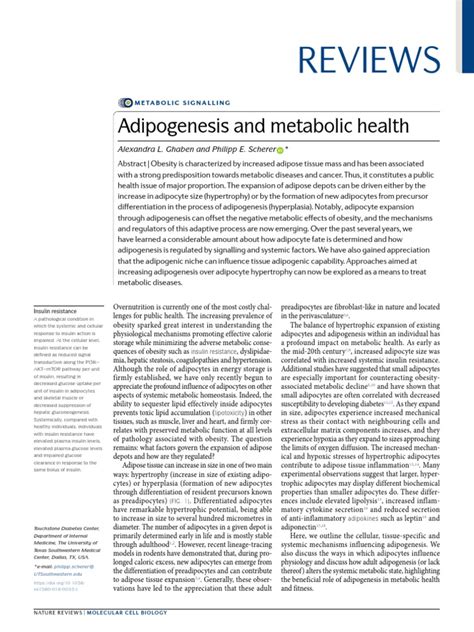 Adipogenesis And Metabolic Health Pdf Pdf Adipocyte Adipose Tissue