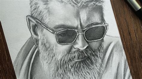 Tutorial Drawing Of Ajith Kumar Pencil Drawing YouTube