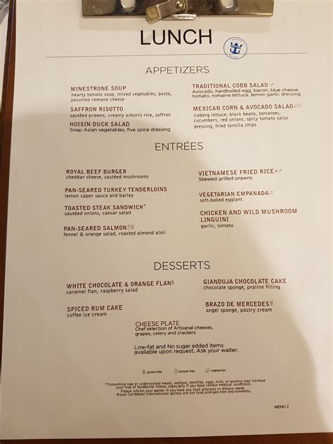 Royal Caribbean Cruise Food Menu
