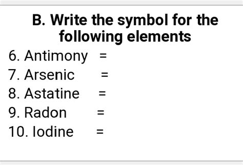 B Write The Symbol For The Following Elements StudyX