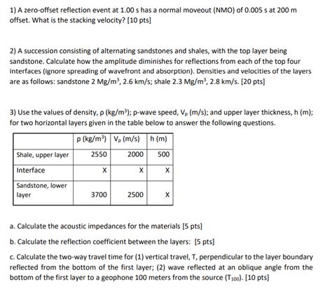 1 A Zero Offset Reflection Event At 100 S Has A