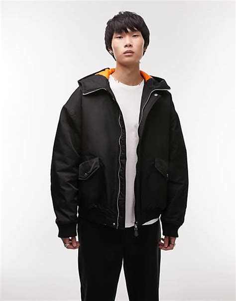 Topman Oversized Bomber Jacket With Hood In Black Asos