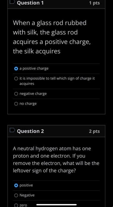 Solved Question 2 2 Pts A Neutral Hydrogen Atom Has One