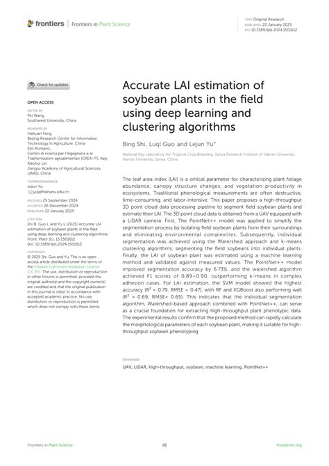 Pdf Accurate Lai Estimation Of Soybean Plants In The Field Using Deep Learning And Clustering