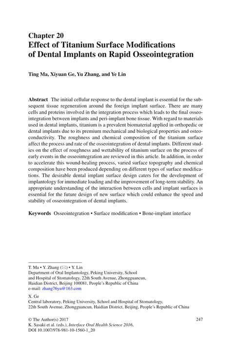 Pdf Effect Of Titanium Surface Modifications Of Dental Implants On Rapid Osseointegration