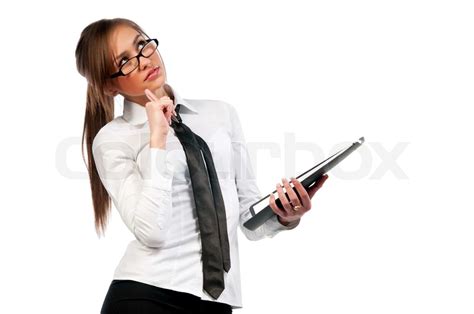 Beautiful Girl Secretary With Glasses Stock Image Colourbox