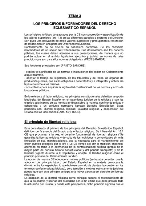 Tema 3 Los Principios Informadores Del Derecho Eclesiastico EspaÑ