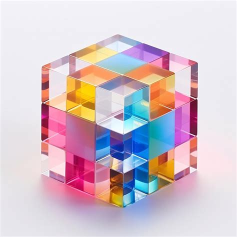 Premium Ai Image Cube With Colorful Blocks Inside On White In The Style Of Translucent