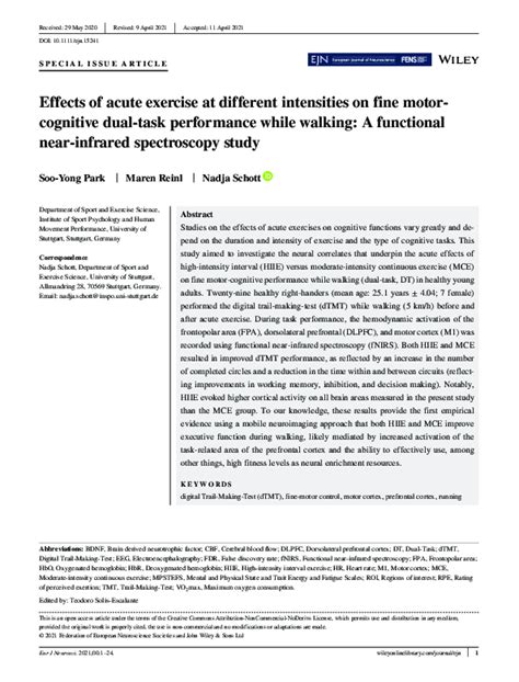 Pdf Effects Of Acute Exercise At Different Intensities On Fine Motor‐cognitive Dual‐task