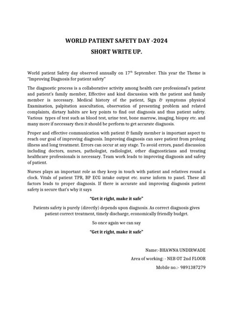 World Patient Safety Day Pdf