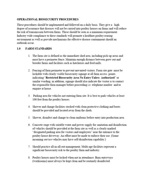 Operational Biosecurity Procedures Pdf Poultry Poultry Farming