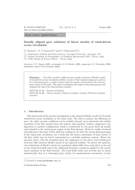 Pdf Zonally Aligned Gyre Solutions Of Linear Models Of Wind Driven Ocean Circulation